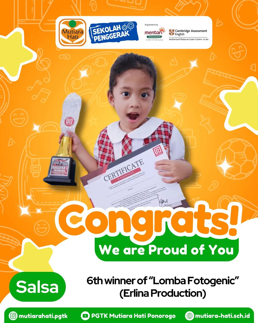 Congratulation 🎉🎉🎉 Salsa 6th winner of Lomba Fotogenic (Erlina ...